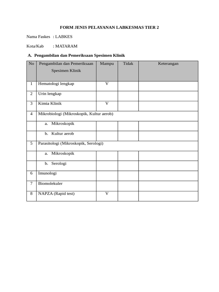FORM STANDAR PELAYANAN, SDM, SARPRAS DAN PERALATAN LABKESMAS KOTA ...