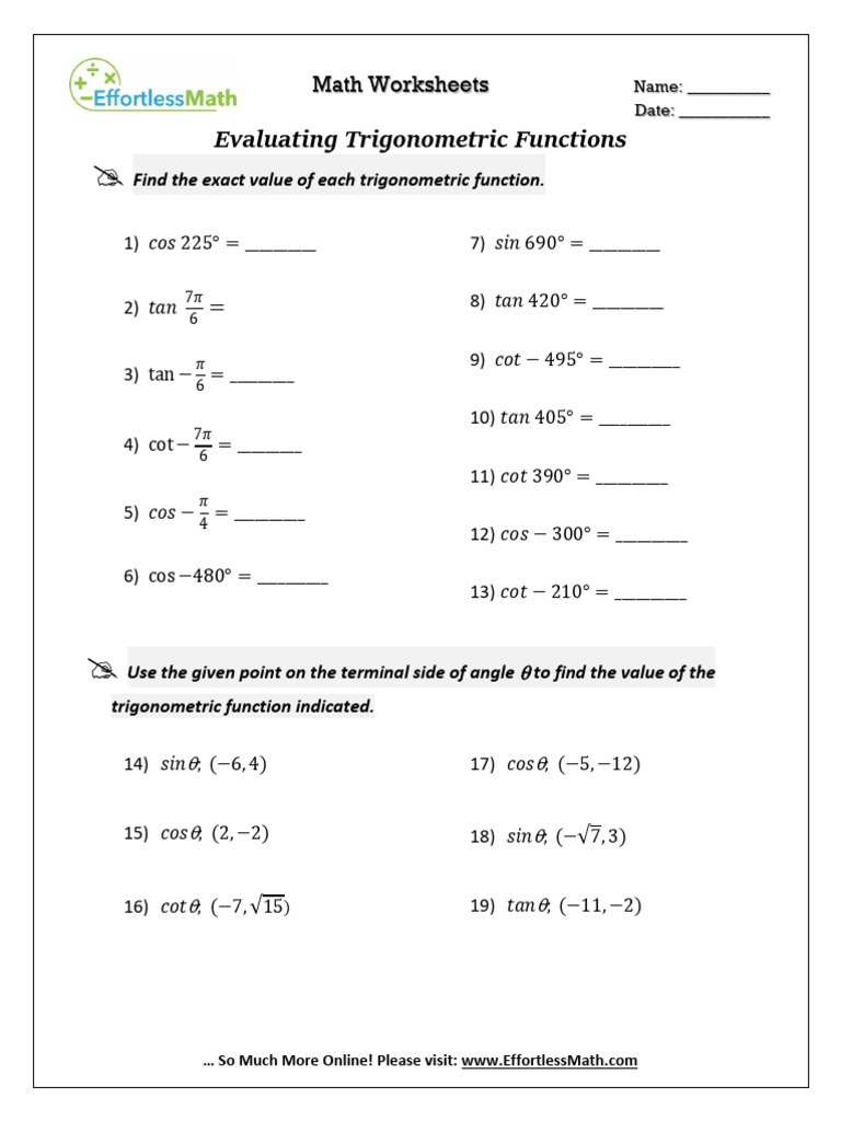 Evaluating Trigonometric Functions Pdf Trigonometric Functions Mathematical Objects 
