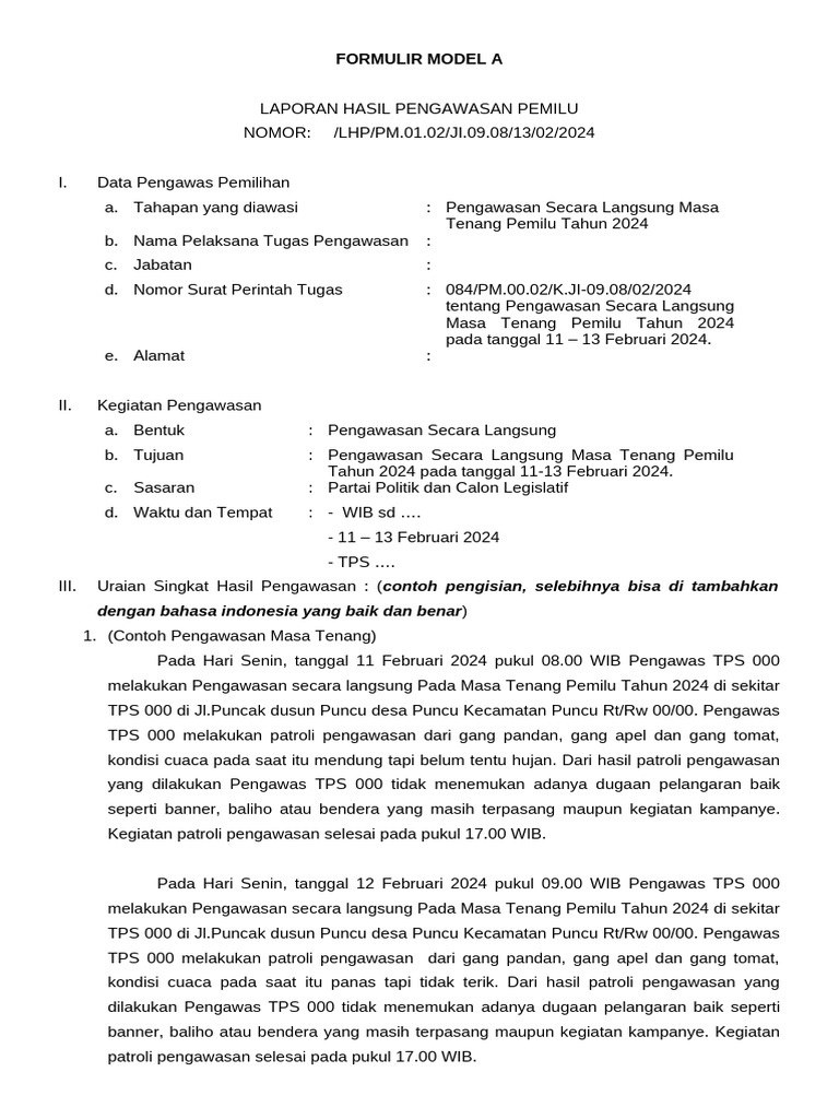 FORM A Contoh Uraian | PDF