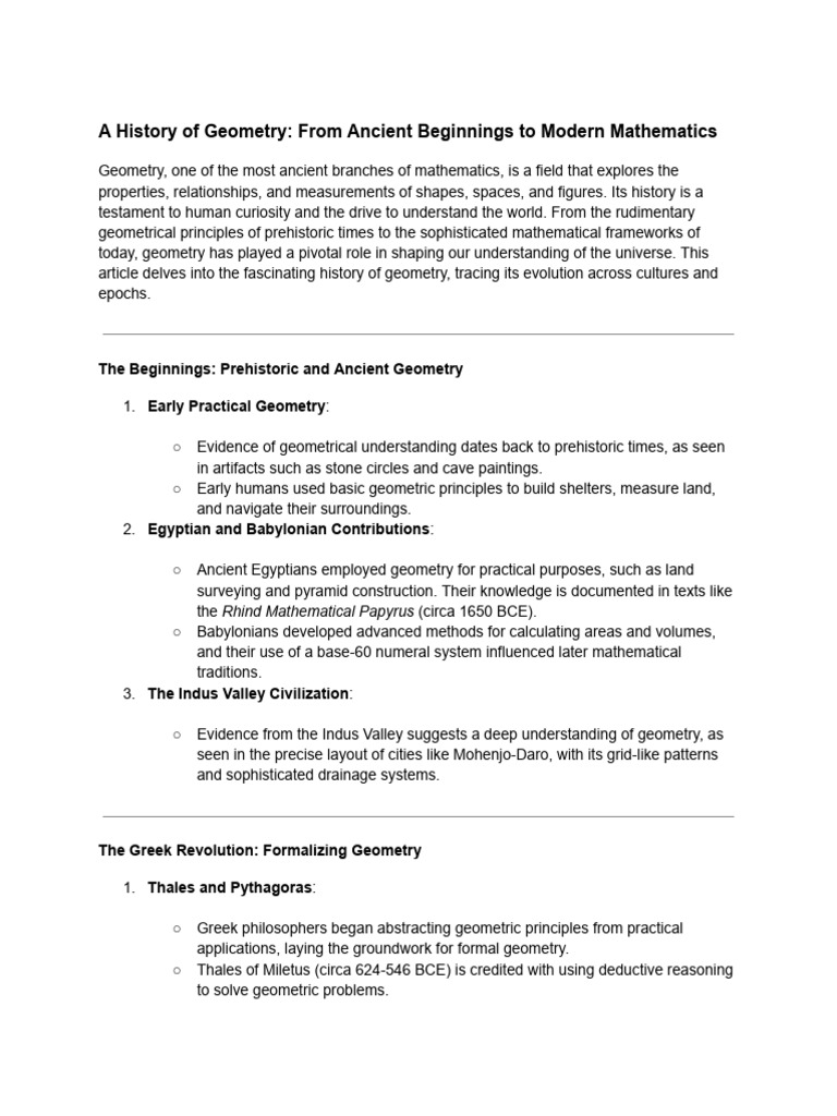A History of Geometry - From Ancient Beginnings To Modern Mathematics ...