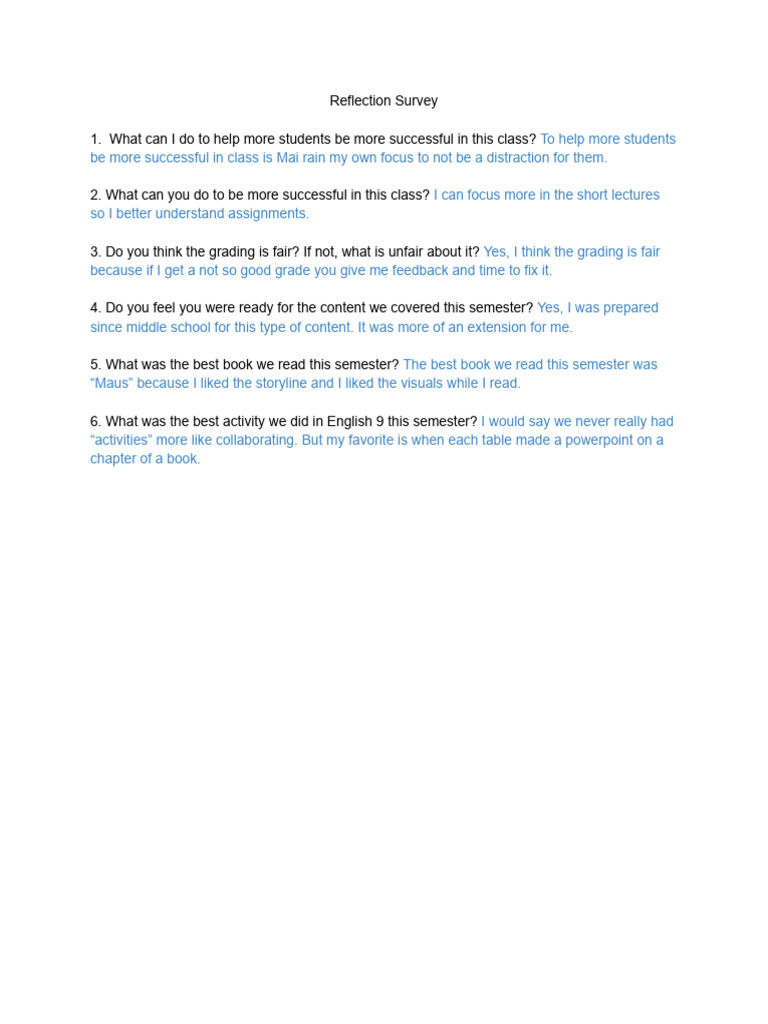 Reflection Survey | PDF