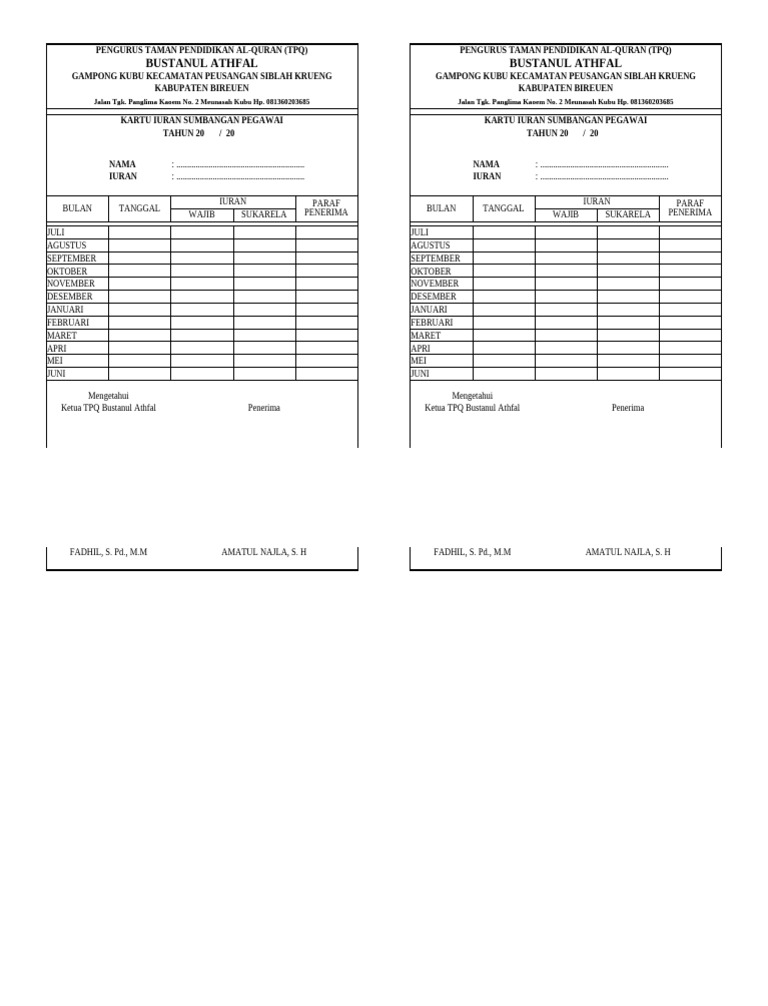 FORM KARTU IURAN PEGAWAI | PDF