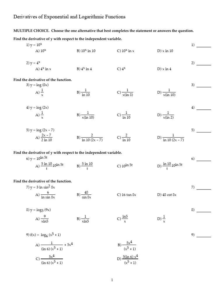 Derivative of Exponential and Logarithmic Functions | PDF | Functions ...