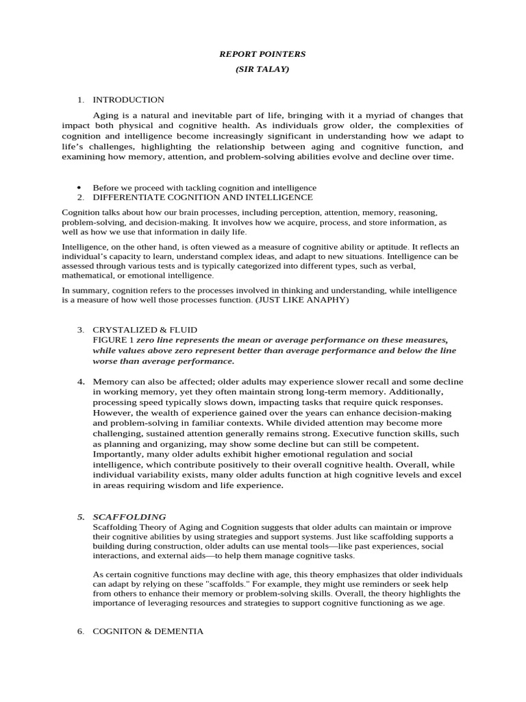 REPORT Pointers (Sir Talay) | PDF | Dementia | Alzheimer's Disease