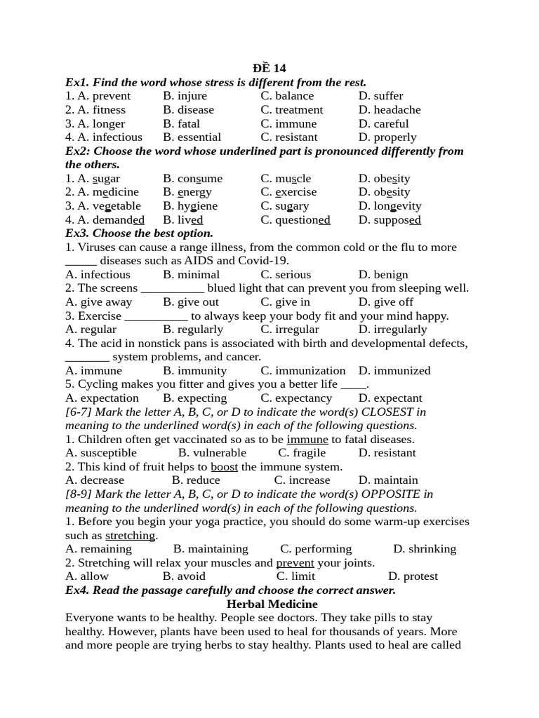 Đề 14 | PDF | Common Cold