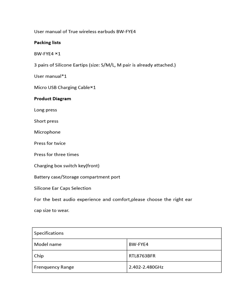 Blitzwolf True Wireless Earbuds BW Fye4 Manual Optimized | PDF | Headphones | Electronics