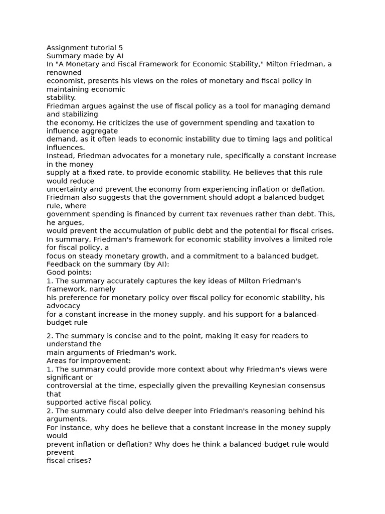 Assignment Tutorial 5 | PDF | Fiscal Policy | Milton Friedman