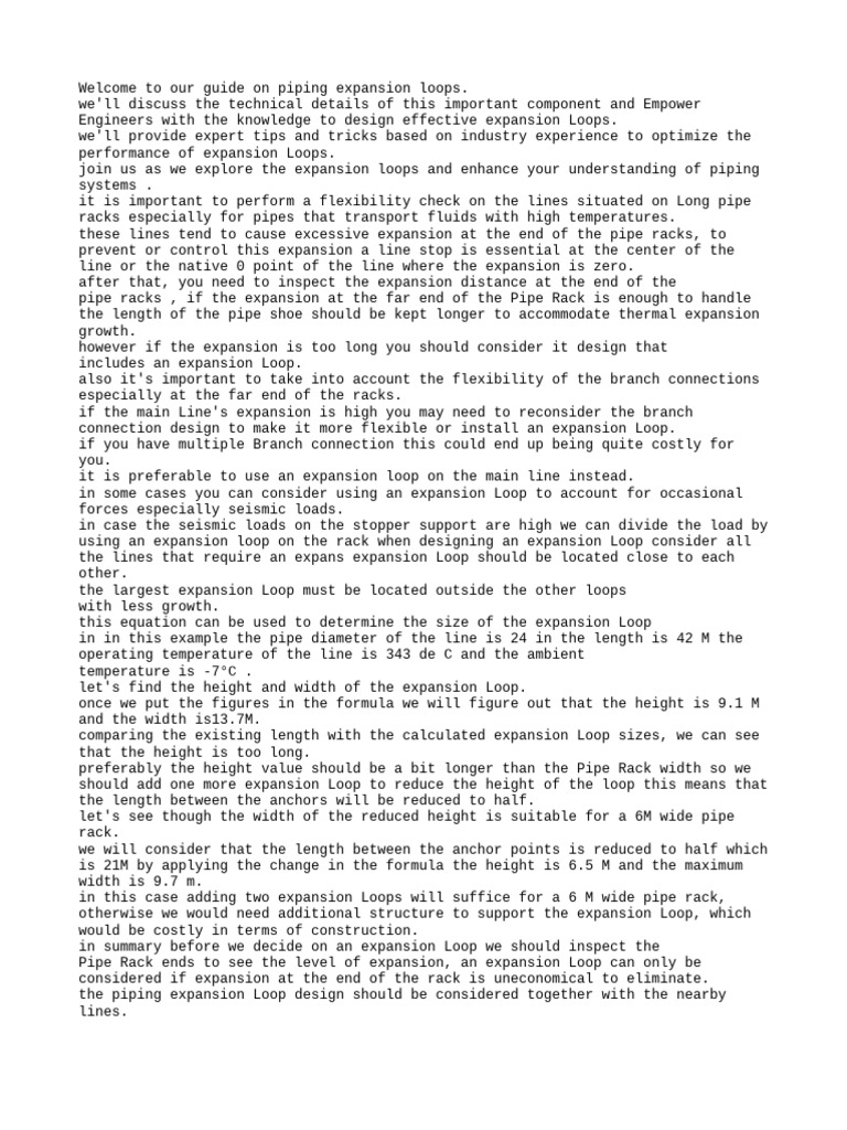 Piping Expansion Loop Design Guide | PDF | Pipe (Fluid Conveyance ...