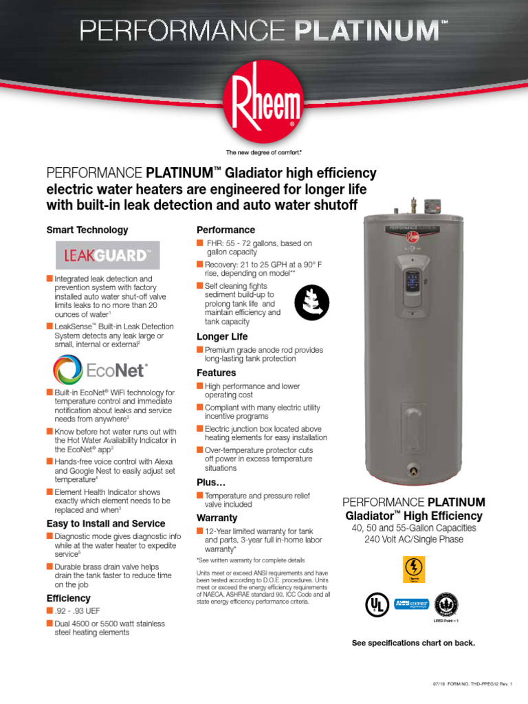 Rheem Performance Platinum Gladiator | PDF | Water Heating