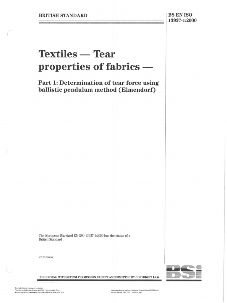 ISO 13937-1: Tear Properties of Fabrics | PDF | Textiles