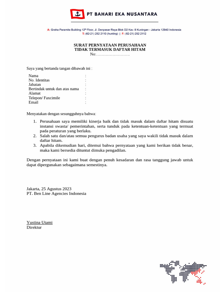 Surat Pernyataan Bebas Sanksi | PDF