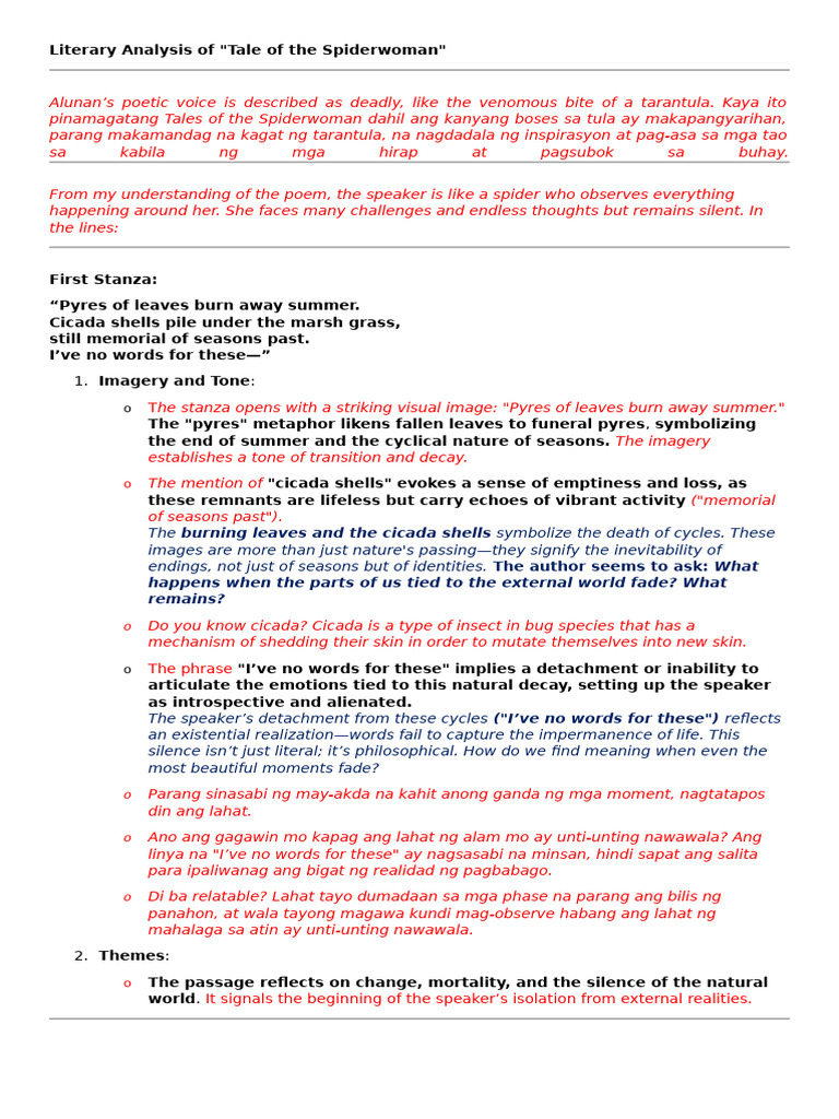 Literary Analysis Spiderwoman | PDF