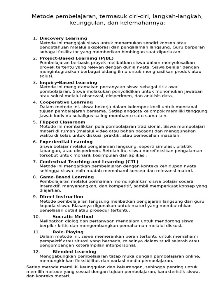 Metode Pembelajaran | PDF