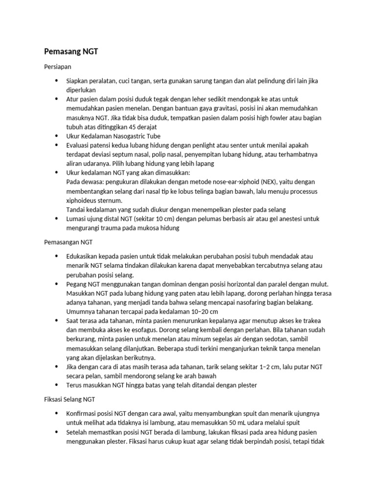 Panduan Pemasangan NGT, Kateter, dan Infus | PDF