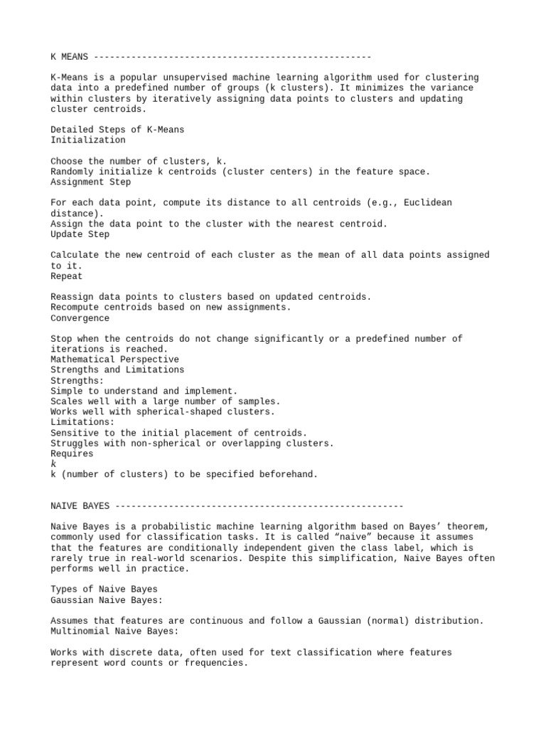 K-Means and Naive Bayes Overview | PDF
