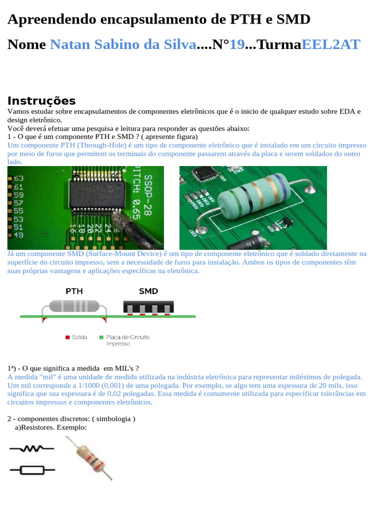 Apreendendo Encapsulamento de PTH e SMD-ATIVIDADE | PDF | Bens manufaturados | Design eletrônico