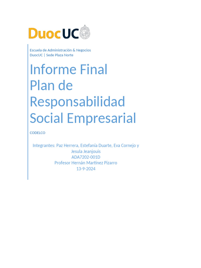 Informe Codelco | PDF | Responsabilidad social corporativa | Business