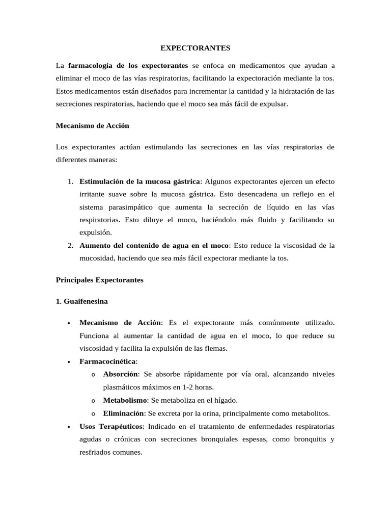 Expectorantes y Mucolíticos: Guía Completa | PDF | Tos | Farmacocinética