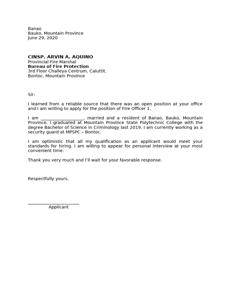 Application Letter BFP | PDF