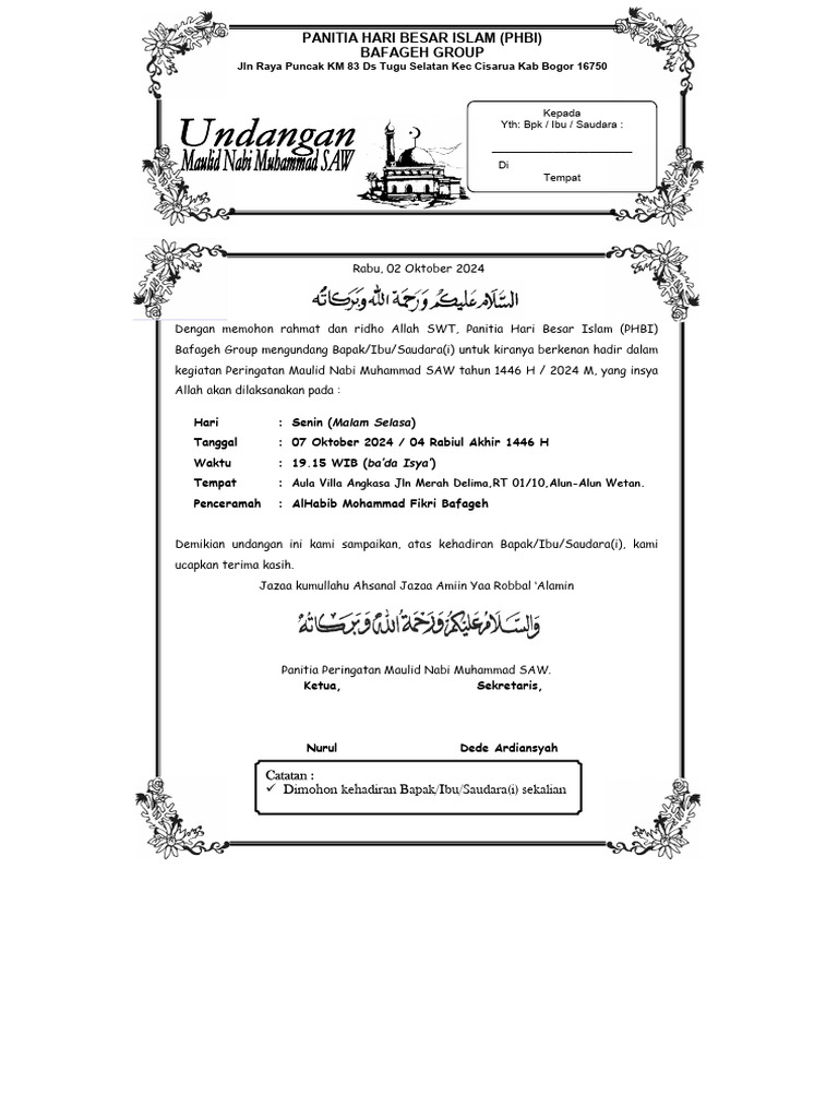 Undangan Maulid Villa Angkasa | PDF