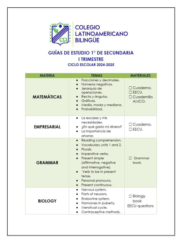 169-Guías de Estudio 1° de Secundaria Octubre 2024 | PDF
