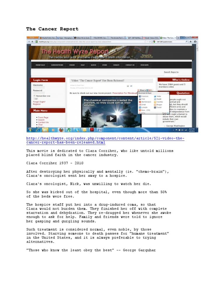 The Cancer Report | PDF | Cancer | Chemotherapy