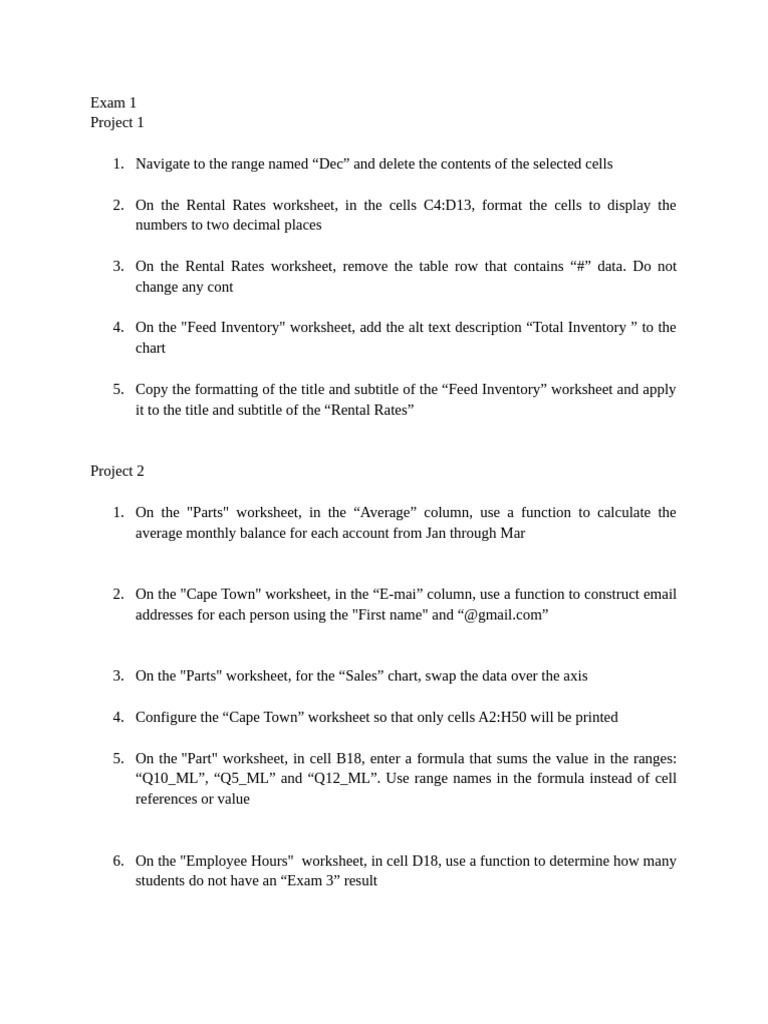 EXCEL EXAM 1+2 | PDF | Worksheet | Microsoft Excel