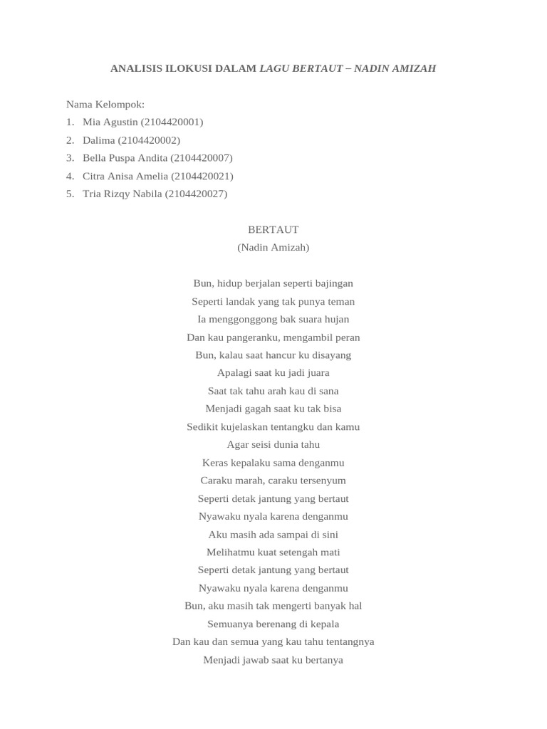 Analisis Ilokusi Dalam Lagu Bertaut | PDF