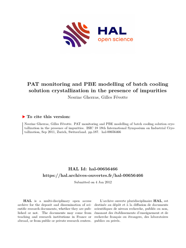 PAT Monitoring and PBE Modelling of Batc | PDF | Adsorption | Crystallization