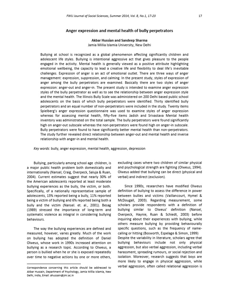 3 Anger Expression and Mental Health of Bully Perpetrators 04-06-14 ...