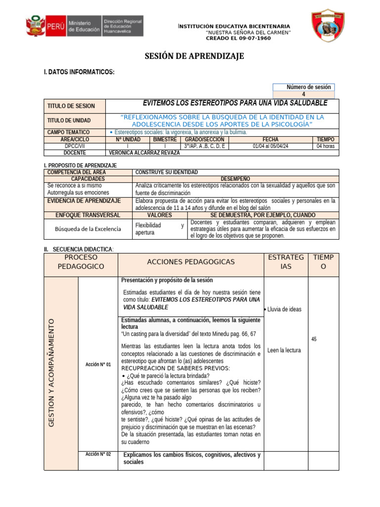 Sesion-04 Dpcc-3° Vero | PDF | Estereotipos | Evaluación