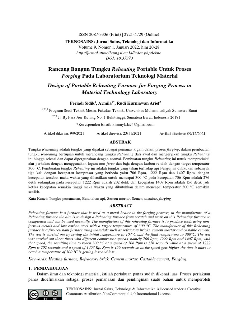 Rancang Bangun Tungku Reheating Portable | PDF