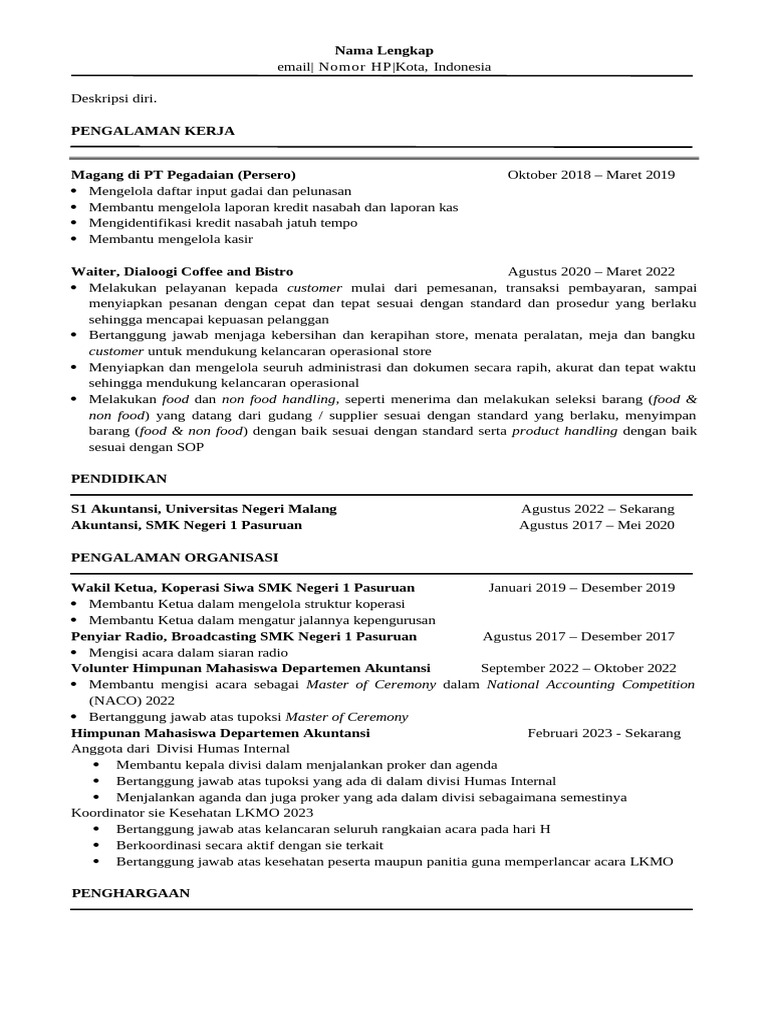 CV Zainal Abidin Ats | PDF