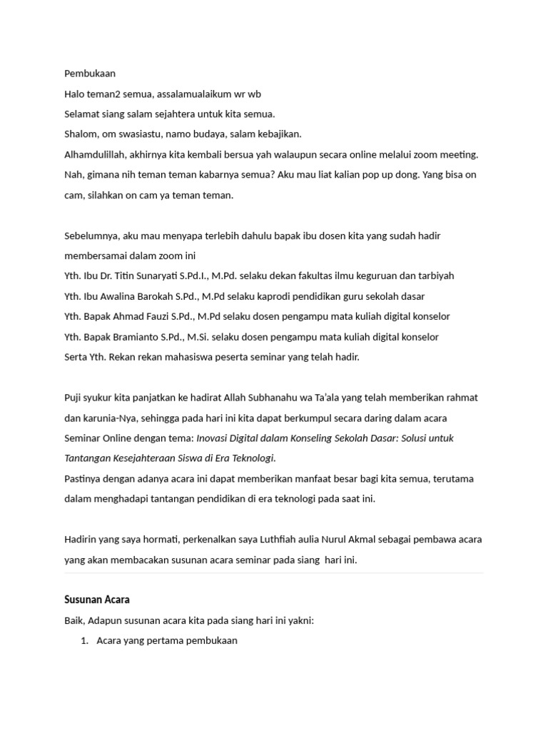 Teks MC Seminar | PDF