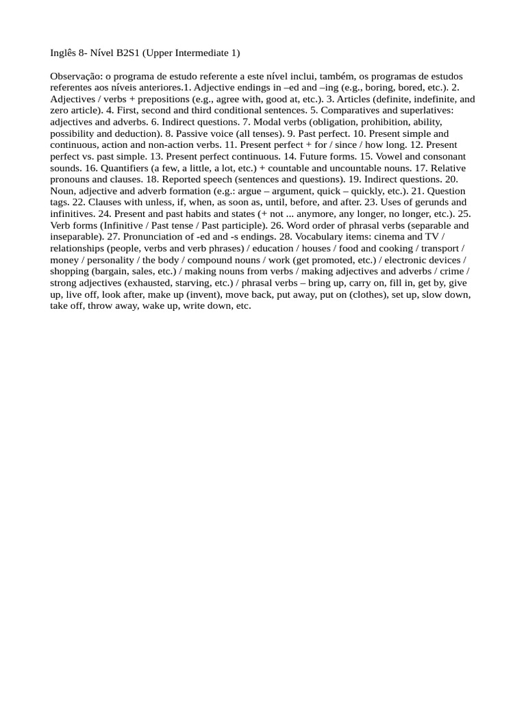 Inglês 8 - Nível B2S1 (Upper Intermediate 1) | PDF