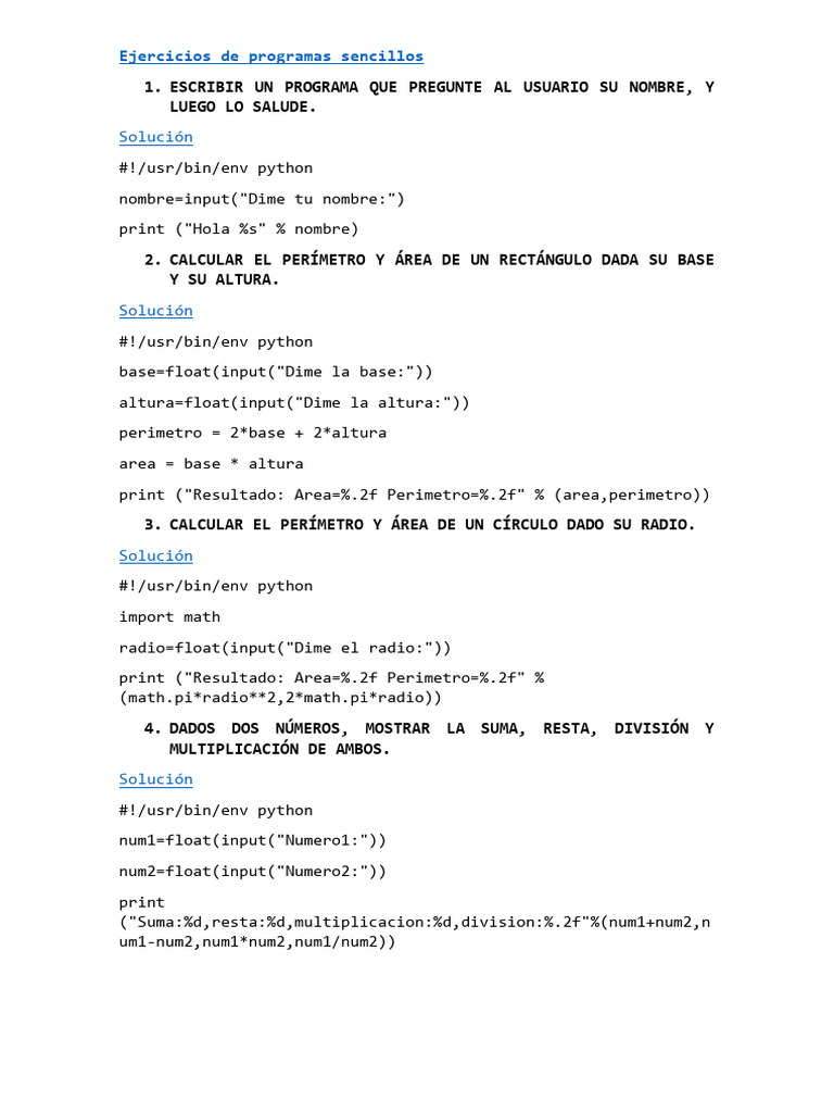 Programas Python Básicos y Ejercicios | PDF | Python (lenguaje de programación) | Software