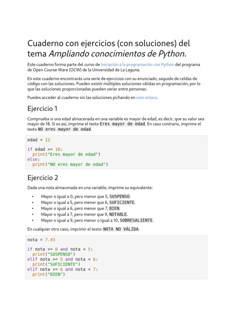 Ejercicios Paython | PDF | Python (lenguaje de programación ...