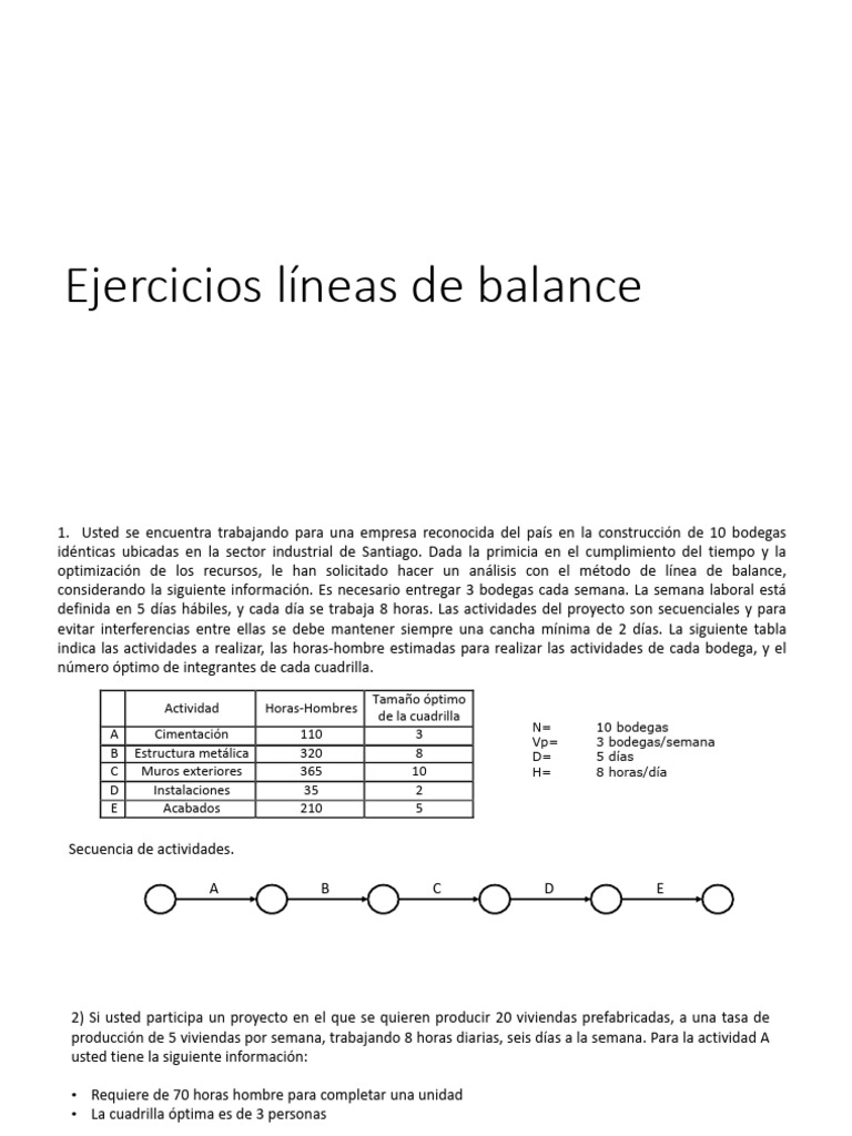 Ejercicios de Línea de Balance en Construcción | PDF