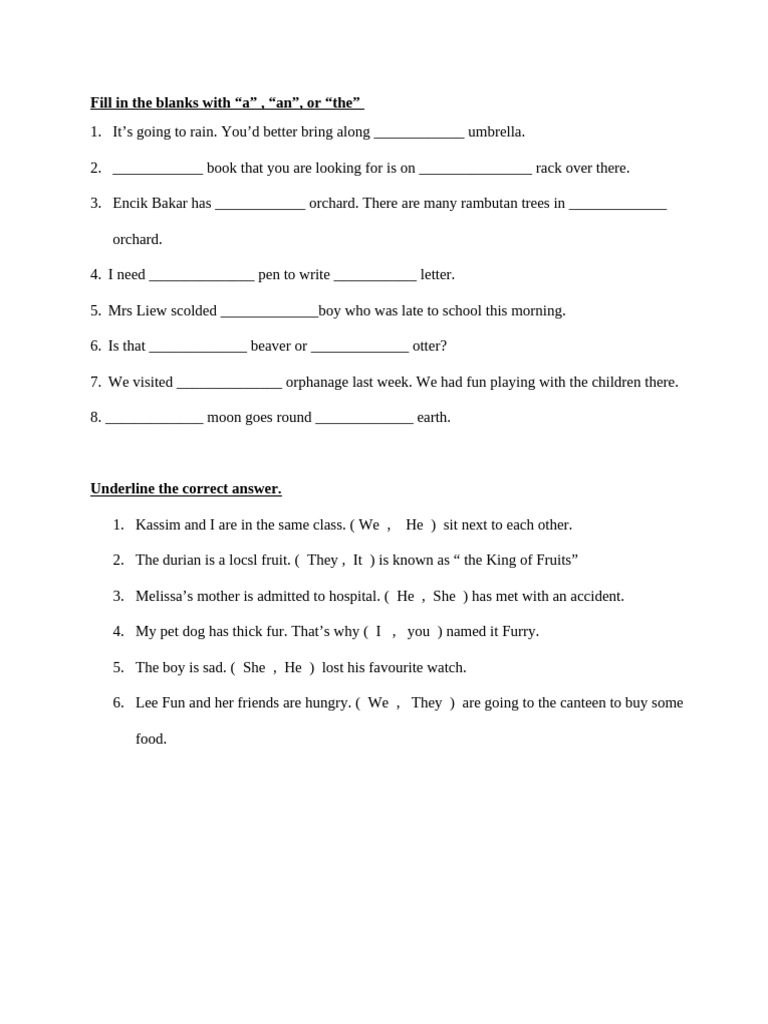 Year 1 English Worksheet | PDF