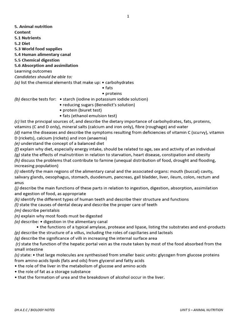 Unit 5 Animal Nutrition | PDF | Digestion | Stomach