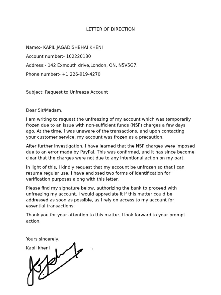 Letter of Direction 1 | PDF