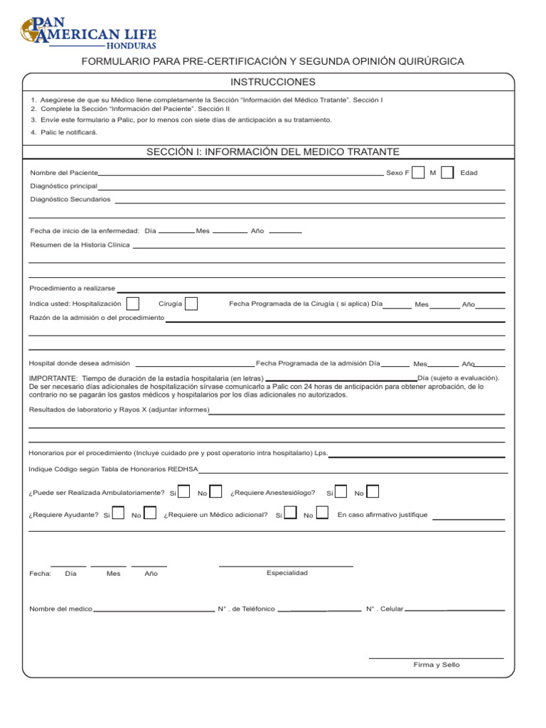 Palig Honduras Formulario de Precertificación | PDF | Hospital | Terapia