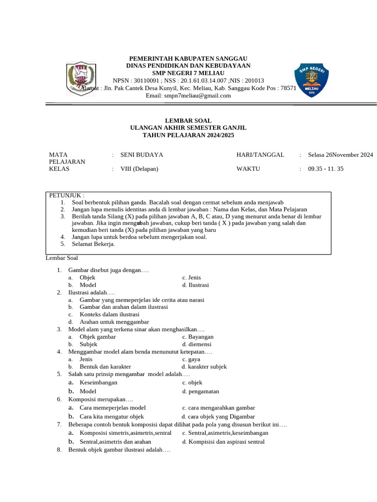 soal SBD kels 8 sem 1 | PDF