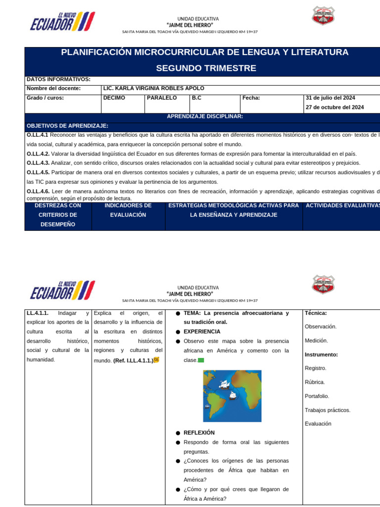 LL 10mo 2D0 Trime | PDF | Ensayos | Aprendizaje