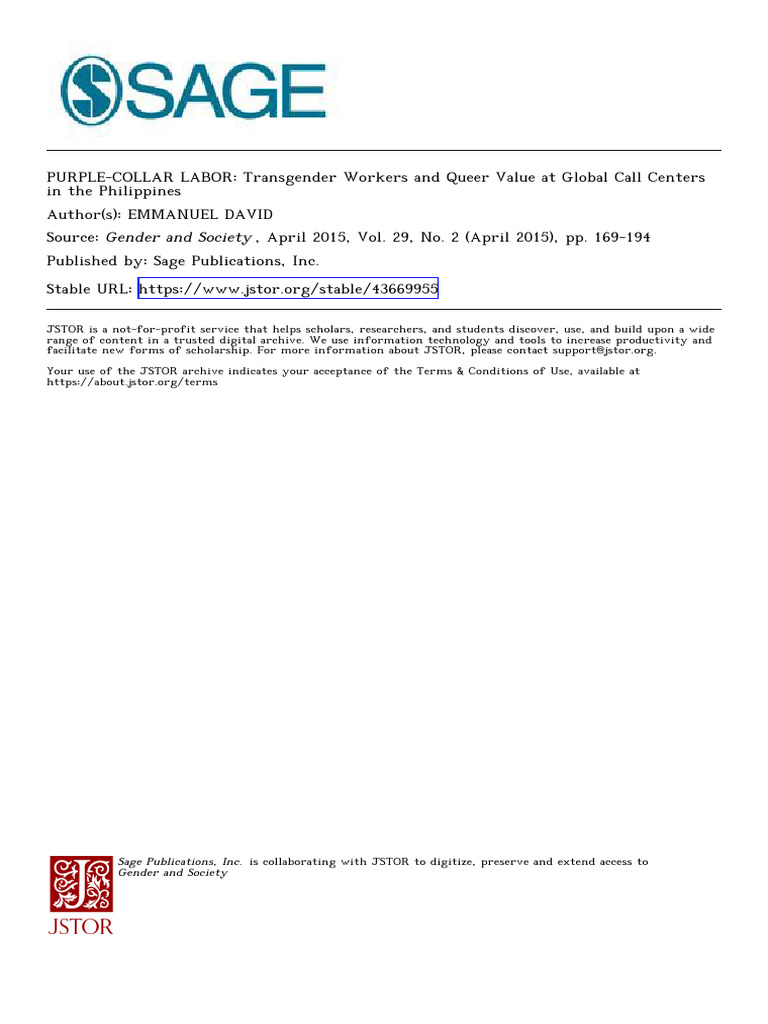 Transgender Workers in Philippine Call Centers | PDF | Transgender ...