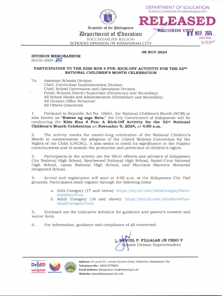 DM - SGOD - 2024 - 232 - Participation To The Kids Run 4 Fun - Kick-Off ...