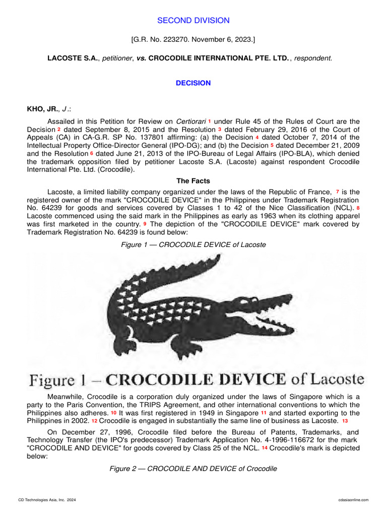 Lacoste S.A. v. Crocodile International Pte. Ltd. | PDF | Trademark | Precedent