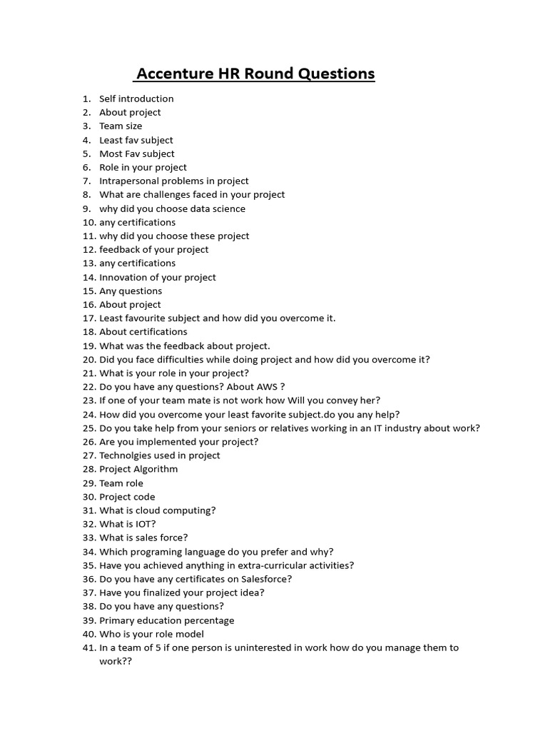 Accenture HR Round Questions | PDF | Cognition | Computing