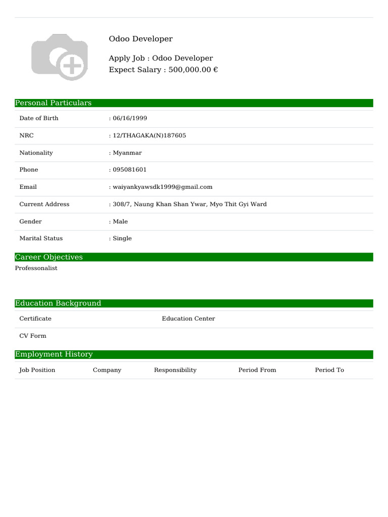 Odoo Developer CV and Salary Details | PDF