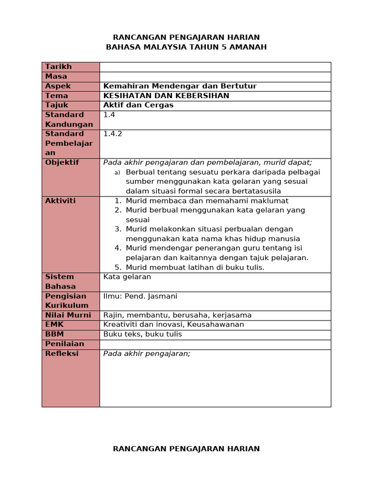 Unit 5 (Aktif Dan Cergas) | PDF